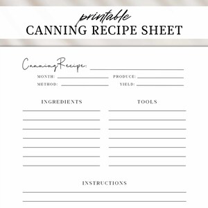 Printable Canning Recipe Template Canning Recipe Sheet for - Etsy