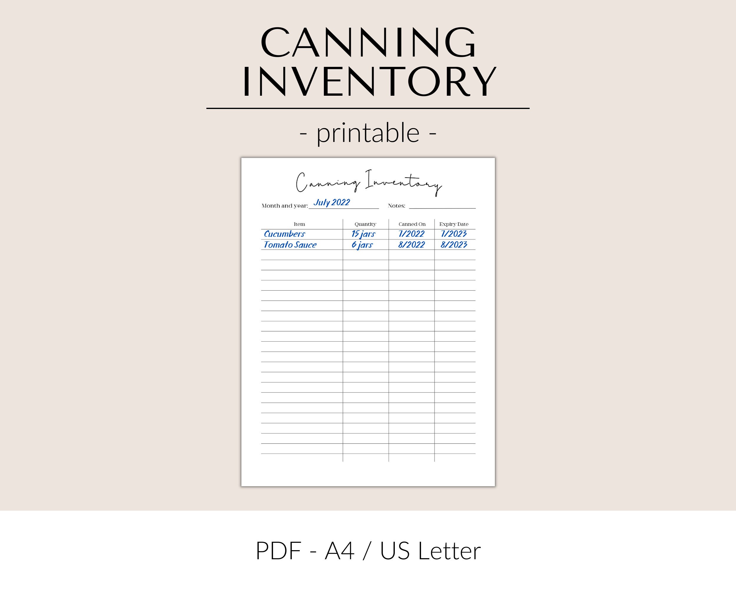 Printable Canning Inventory Tracker Canning Inventory Template for Your ...