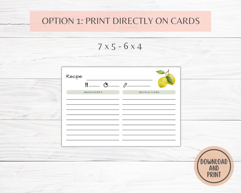 Printable Recipe Cards for Recipe Box Recipe Card Template - Etsy