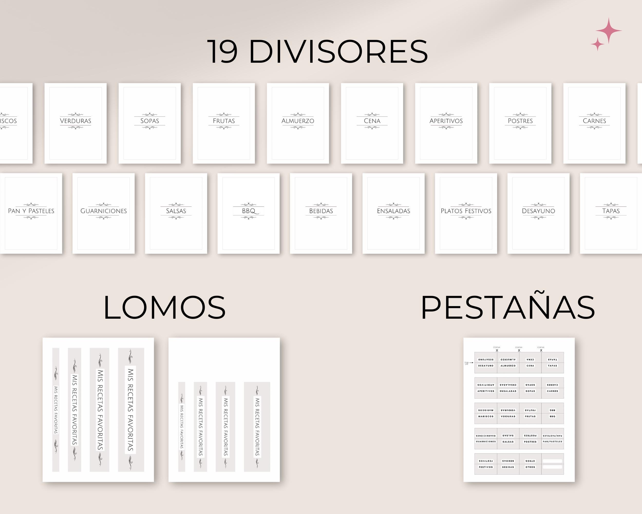 Printable Recipe Binder in Spanish | 8.5x11 & A4 | Minimalist Printable ...
