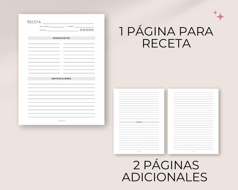Printable Recipe Binder in Spanish | 8.5x11 & A4 | Minimalist Printable ...
