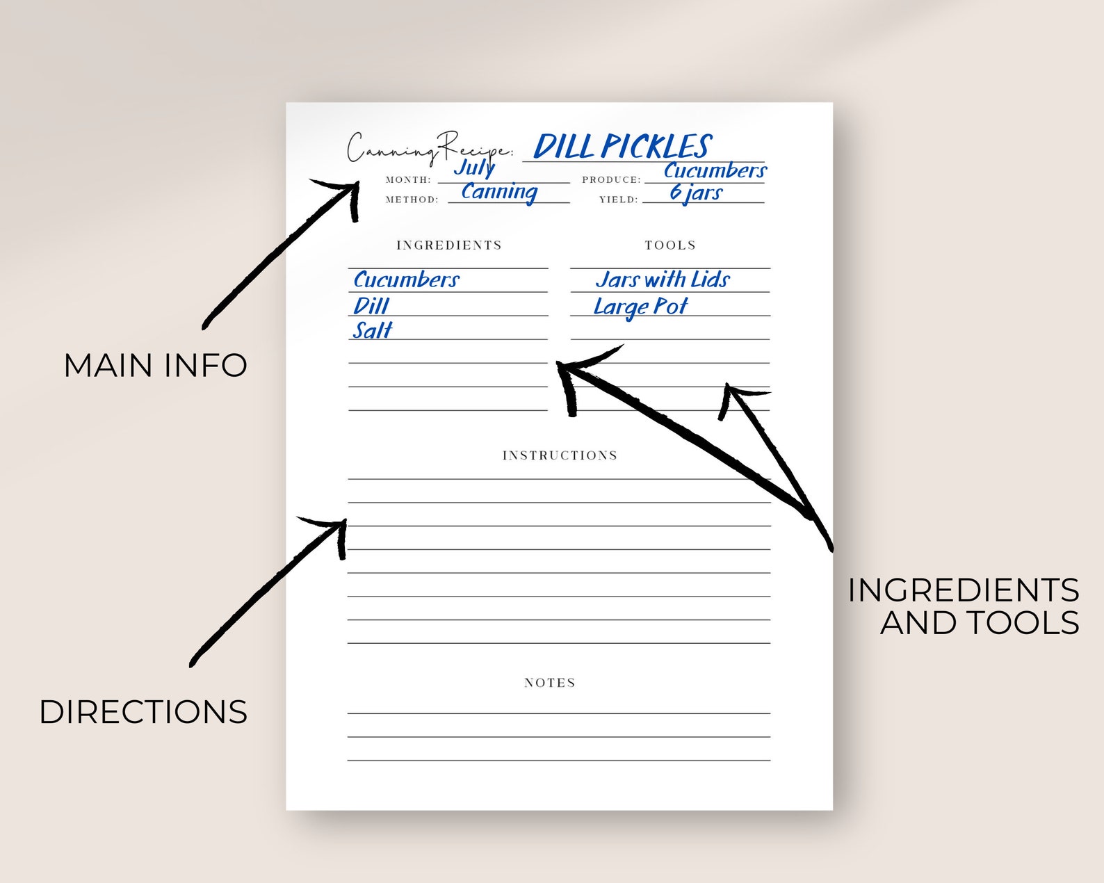 Printable Canning Recipe Template | Canning Recipe Sheet for Your ...