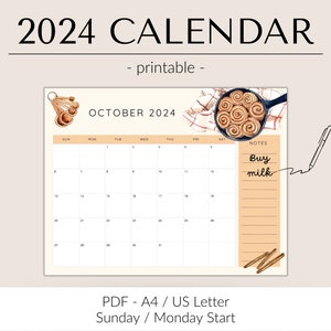 Printable Kitchen Calendar 2024 2024 Calendar for Food Lovers ...