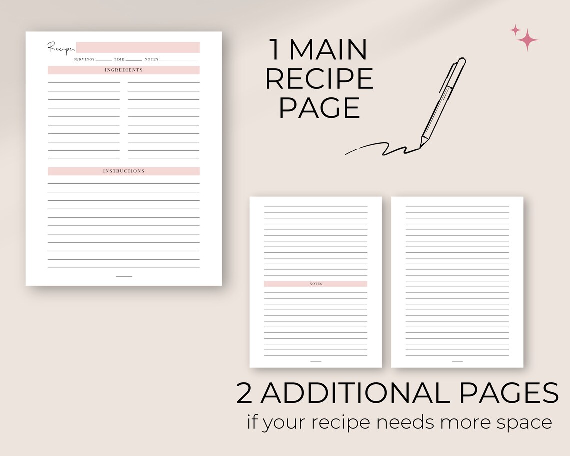 Printable Recipe Template | Pink Recipe Book Template 8.5 X 11 in and ...