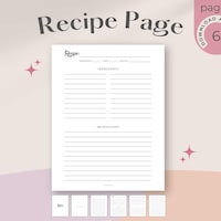 Printable Recipe Template Pink Recipe Book Template 8.5 X 11 in and A4 ...
