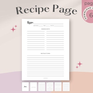 Printable Recipe Template Pink Recipe Book Template 8.5 X 11 in and A4 ...