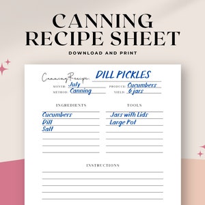 Printable Canning Recipe Template | Canning Recipe Sheet for Your ...