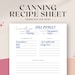 Printable Canning Recipe Template | Canning Recipe Sheet for Your ...