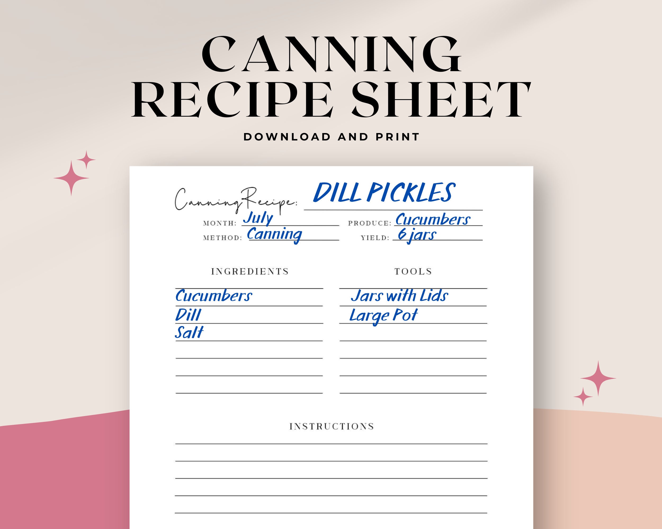 Printable Canning Recipe Template | Canning Recipe Sheet for Your ...
