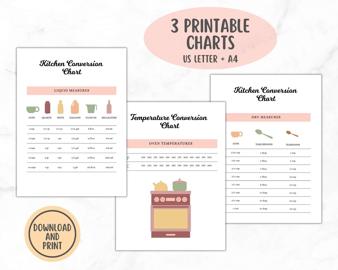 Printable Conversion Charts Kitchen Conversion Chart - Etsy