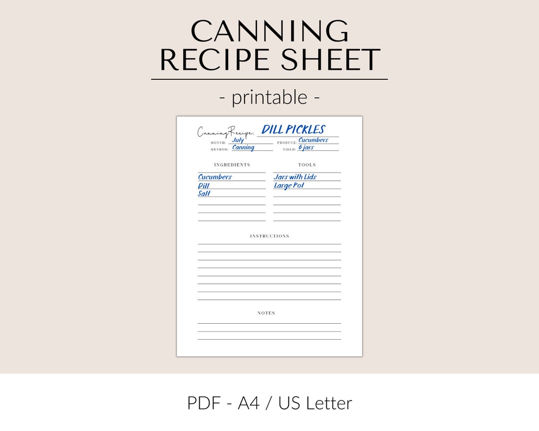Printable Canning Recipe Template Canning Recipe Sheet for Your Recipe ...