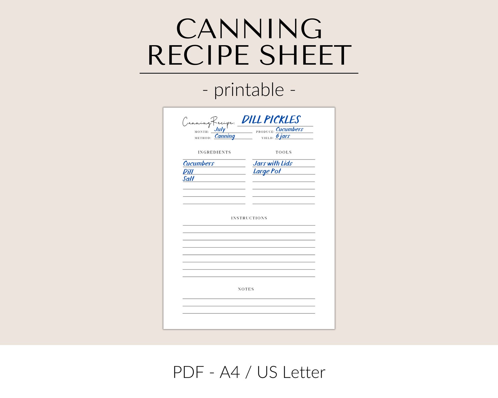 Printable Canning Recipe Template Canning Recipe Sheet for Your Recipe ...