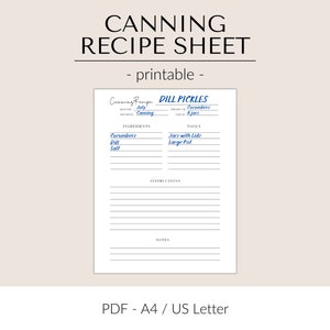 Printable Canning Recipe Template Canning Recipe Sheet for Your Recipe ...