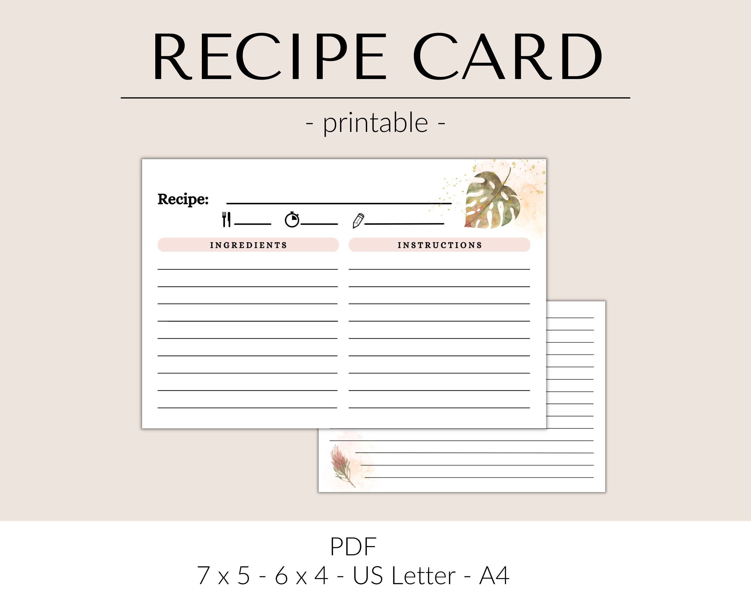 Printable Recipe Card Template to Download for Recipe Card Box ...