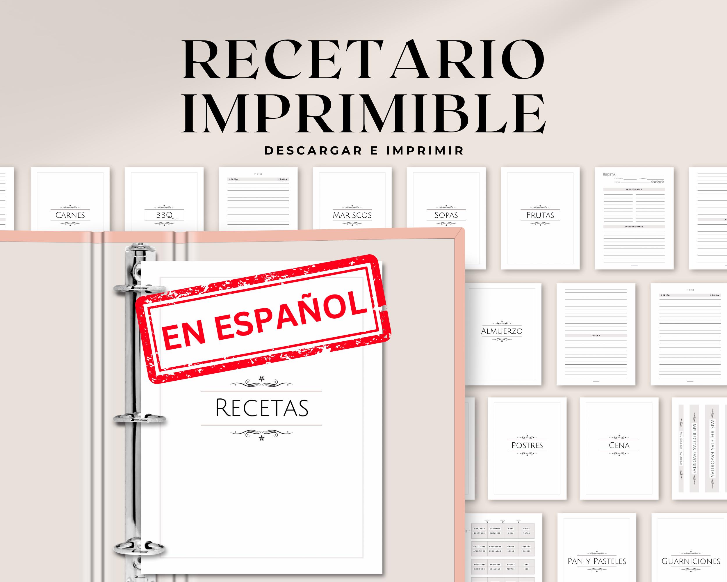 Printable Recipe Binder in Spanish | 8.5x11 & A4 | Minimalist Printable ...