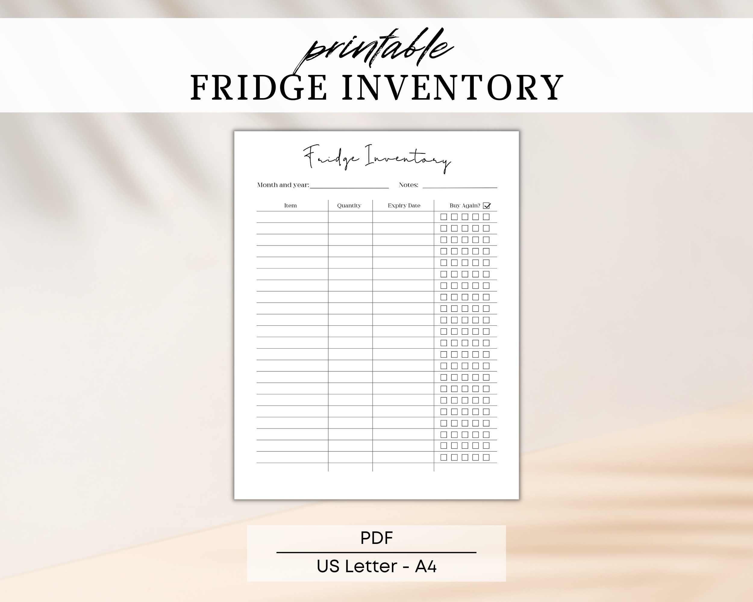 Printable Fridge Inventory Tracker Food Inventory Template for Your ...