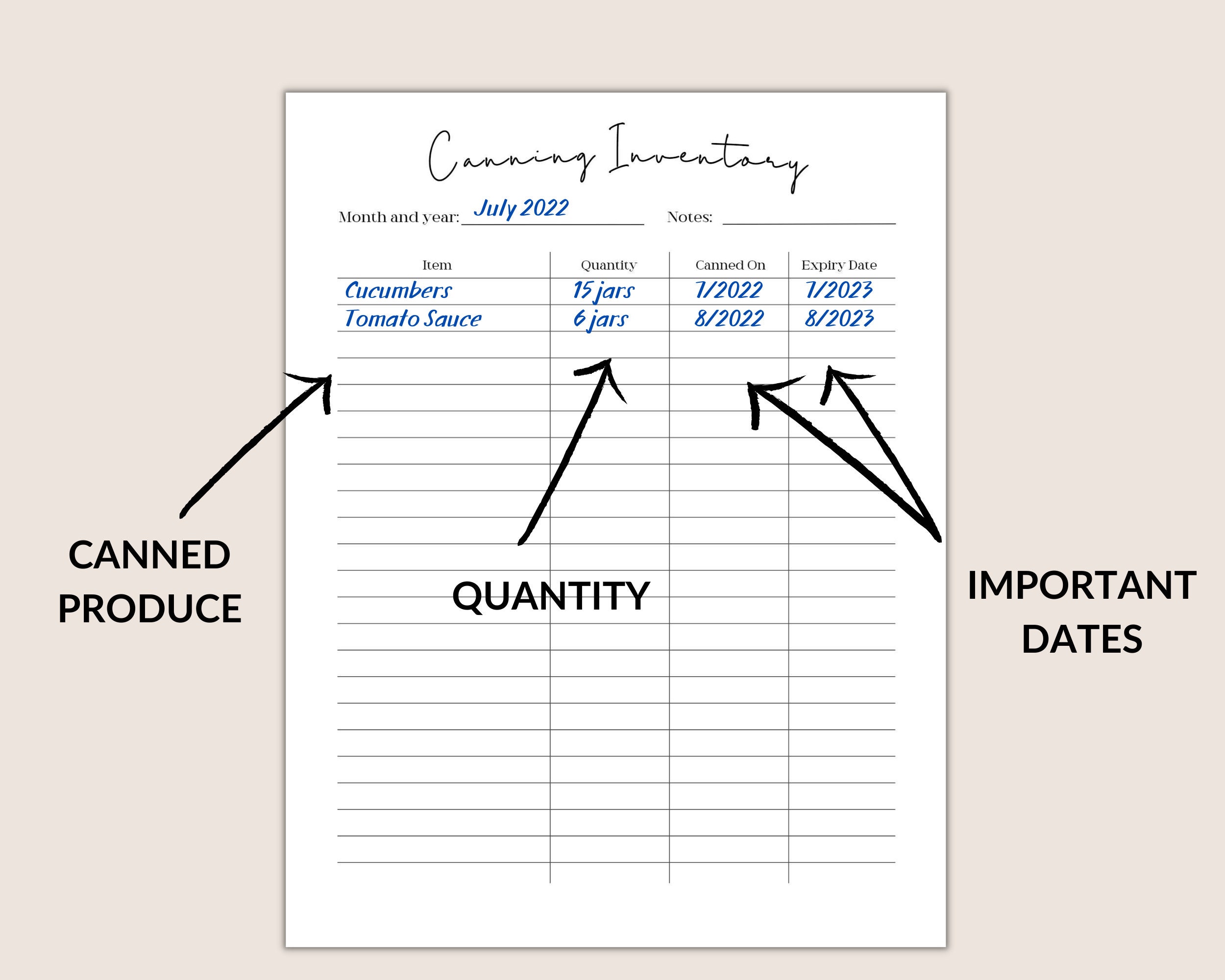 Printable Canning Inventory Tracker Canning Inventory Template for Your ...