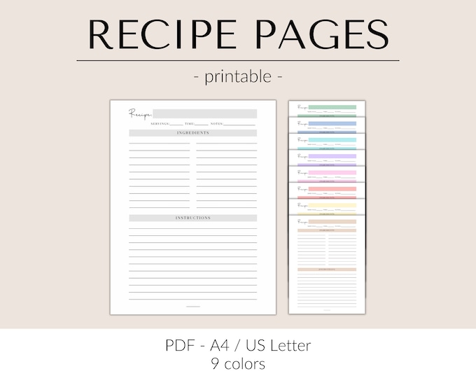 Recipe Sheet Printable, Recipe Page Template, Blank Recipe Page, Recipe ...