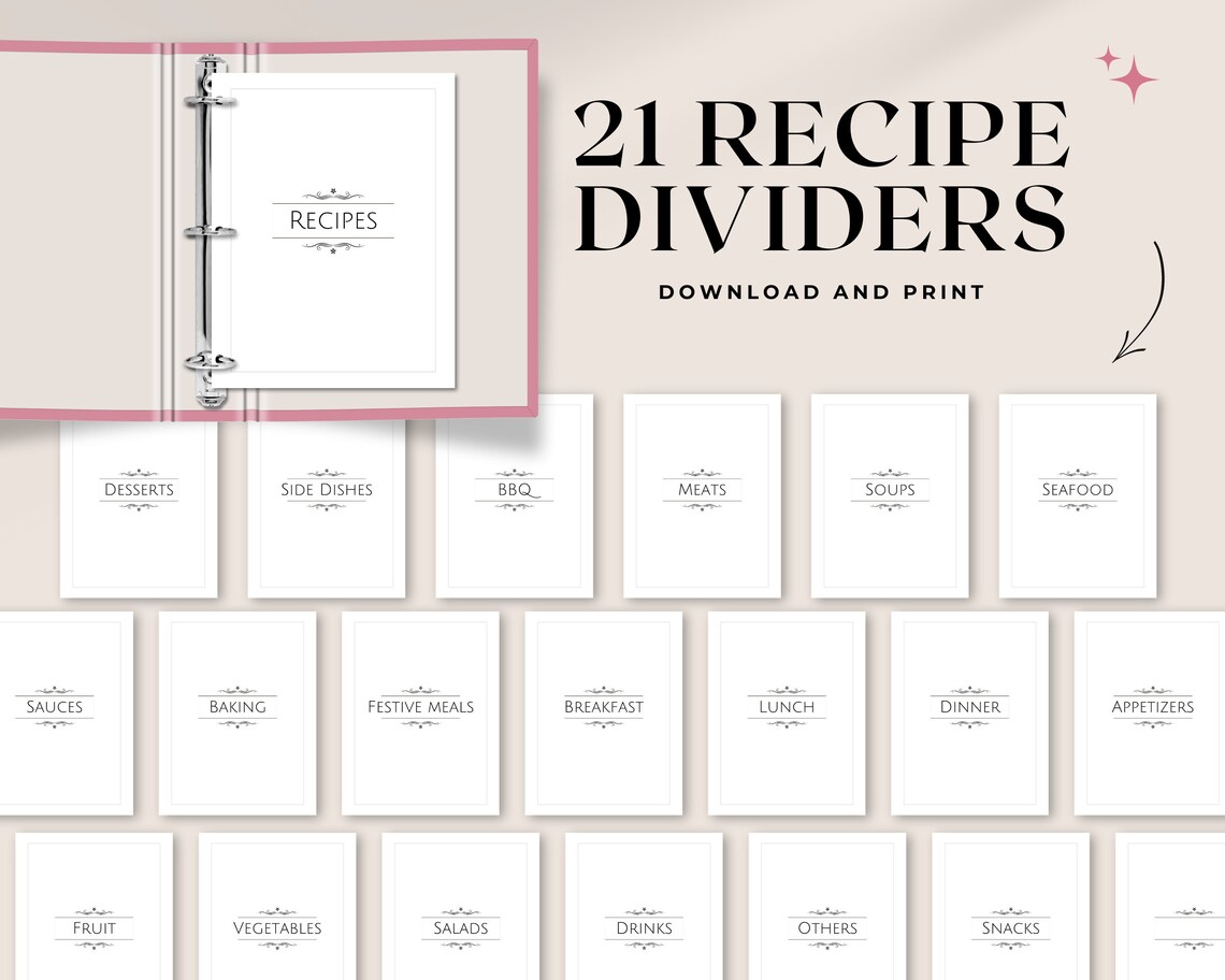 Printable Recipe Binder Dividers | 8.5x11 & A4 | Minimalist Printable ...