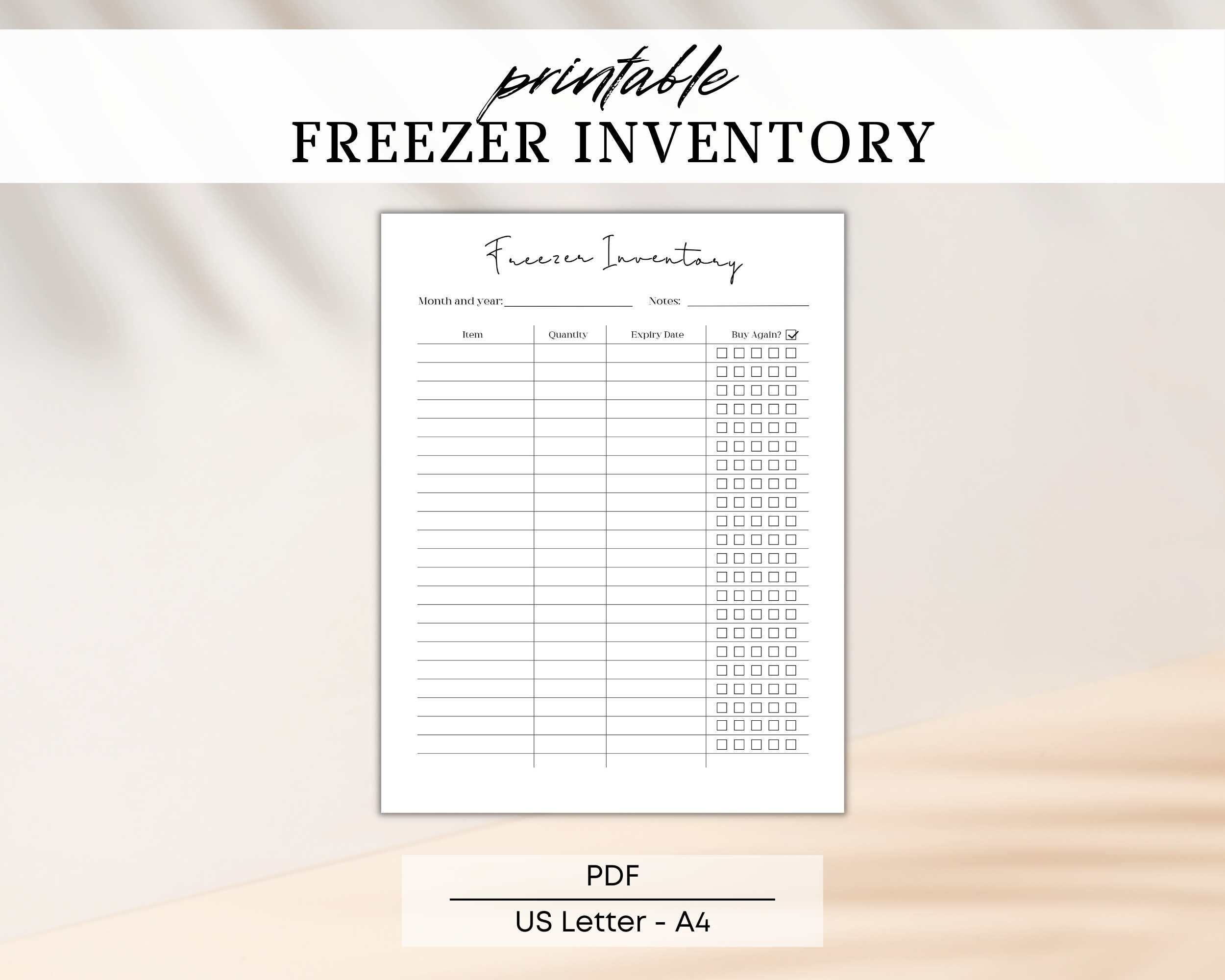 Printable Freezer Inventory Tracker Food Inventory Template for Your ...