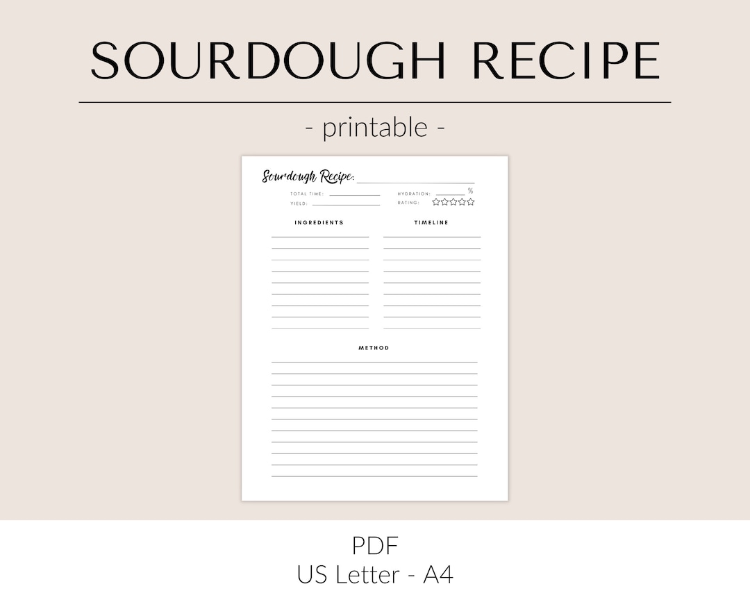 Printable Sourdough Recipe Template Sourdough Bread Recipe Page Printable Sourdough Recipe