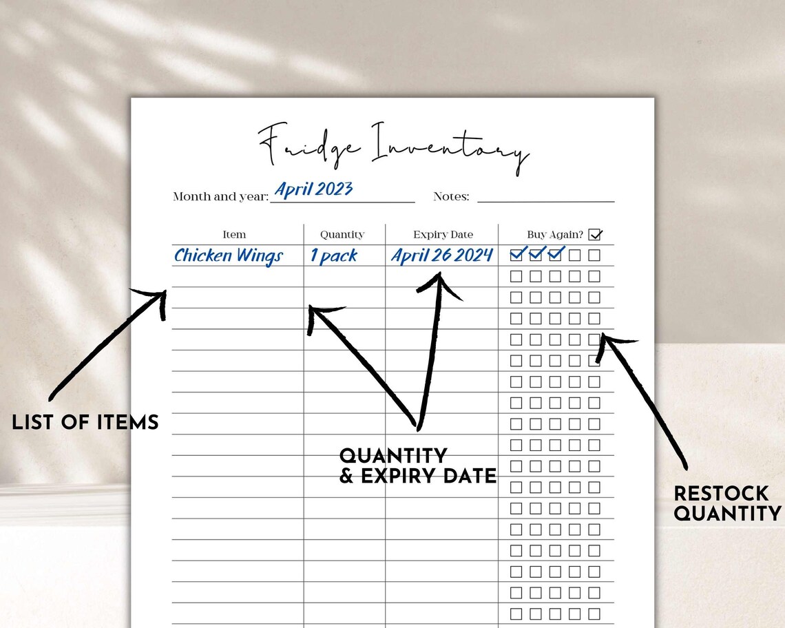 Printable Fridge Inventory Tracker Food Inventory Template for Your ...