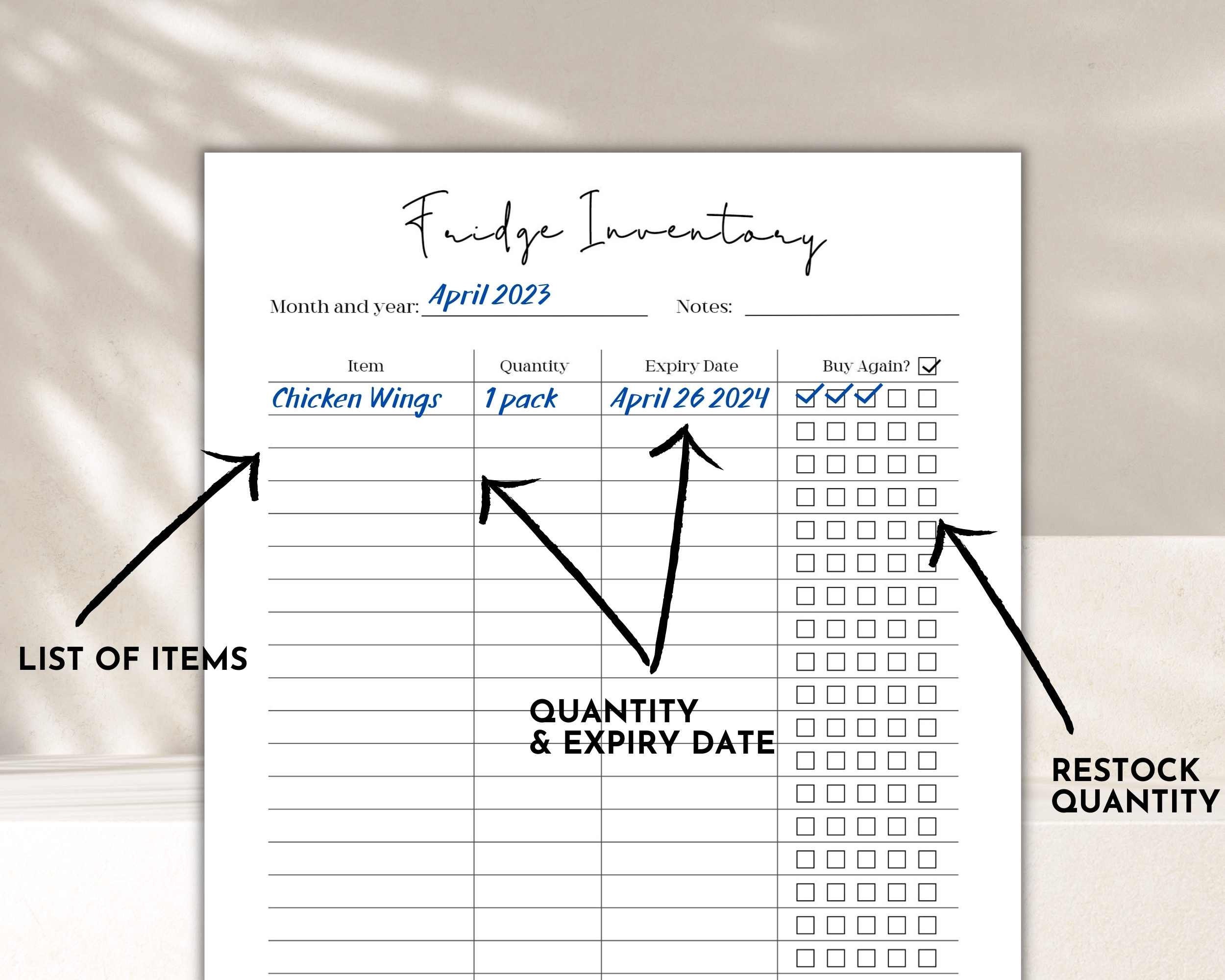 Printable Fridge Inventory Tracker Food Inventory Template for Your ...