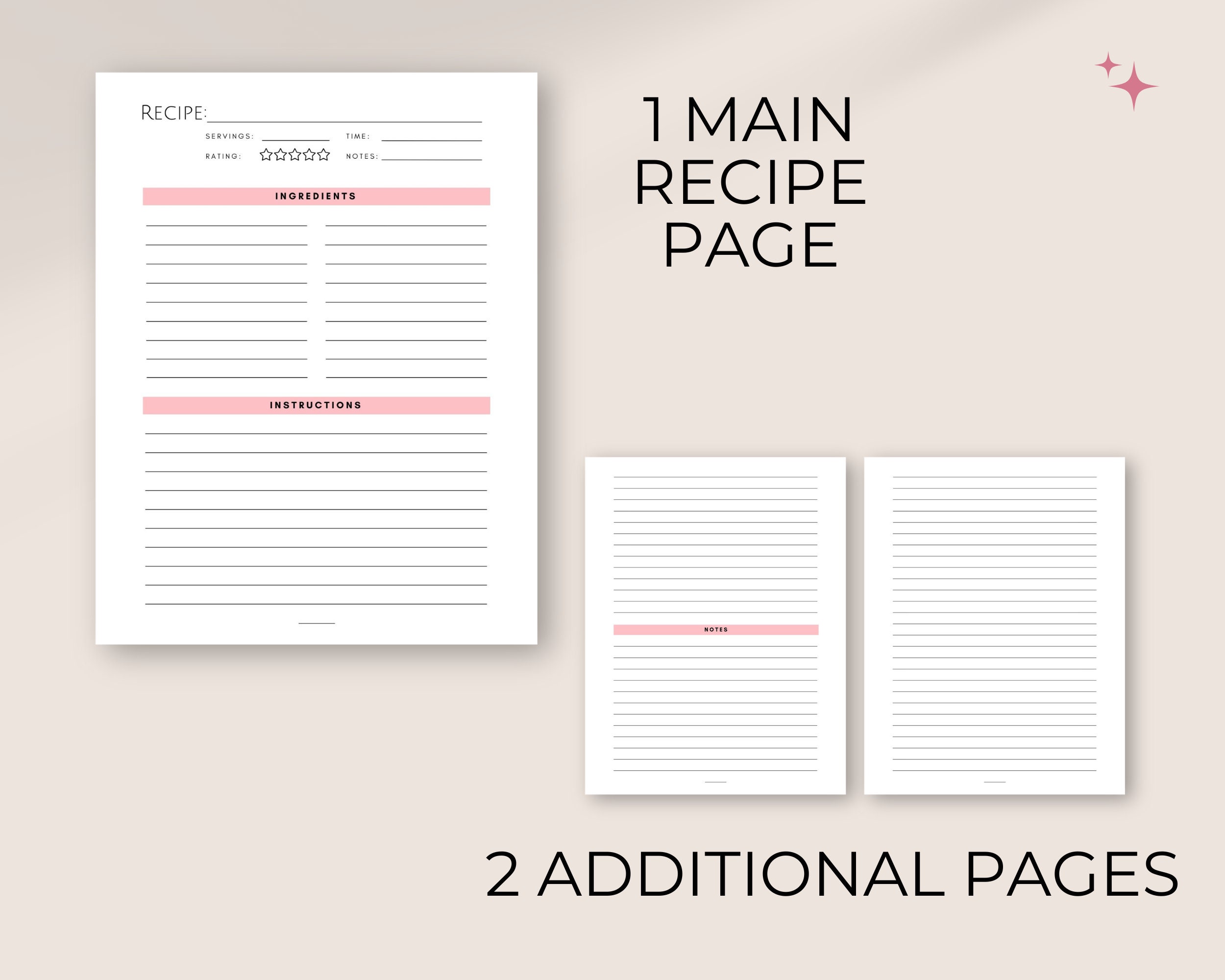 Printable Recipe Binder Pages | 8.5x11 & A4 | Minimalist Pink Printable ...