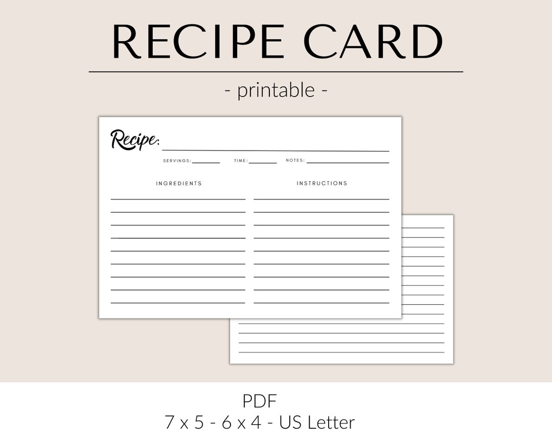 Printable Recipe Card Template for Recipe Card Box | Modern Recipe Card ...