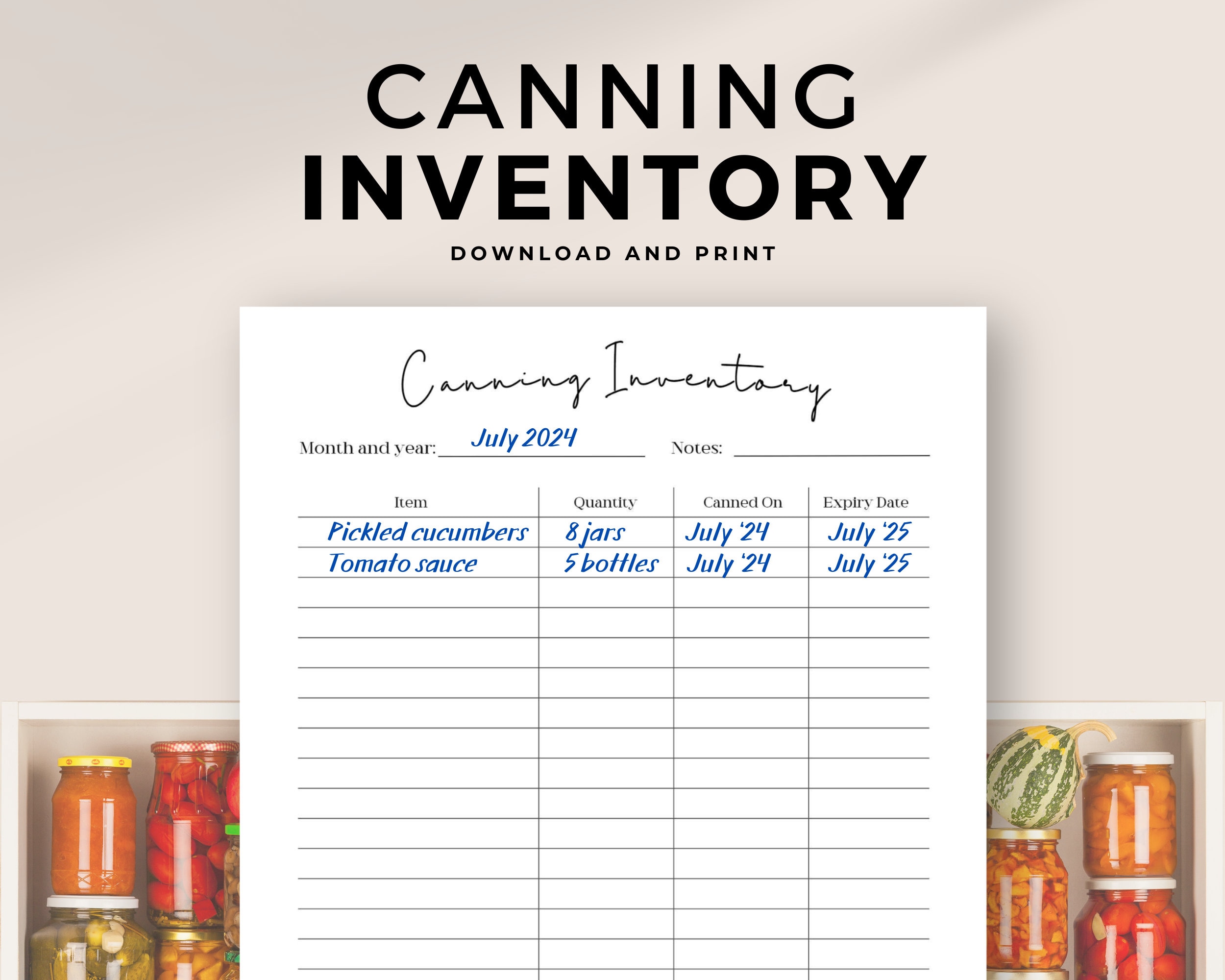 Printable Canning Inventory Template | Canning Inventory Sheet for Your ...