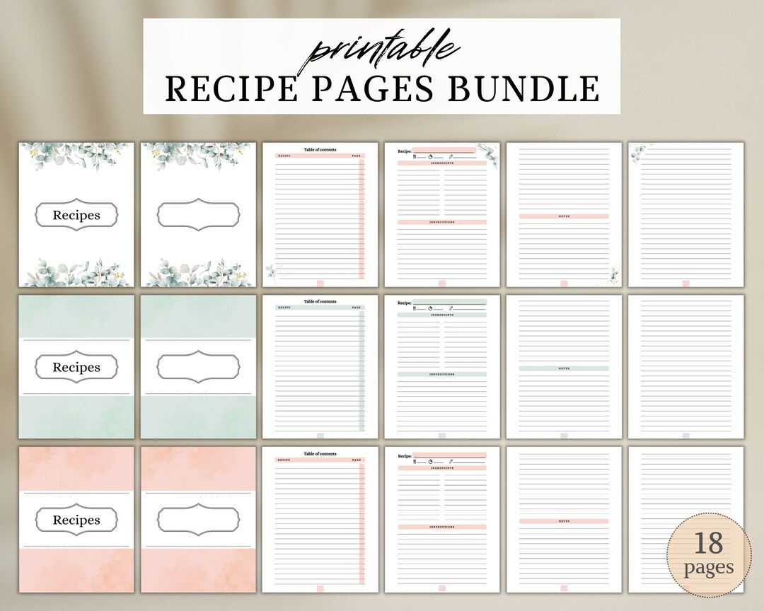 Printable Recipe Template Recipe Book Template Printable - Etsy