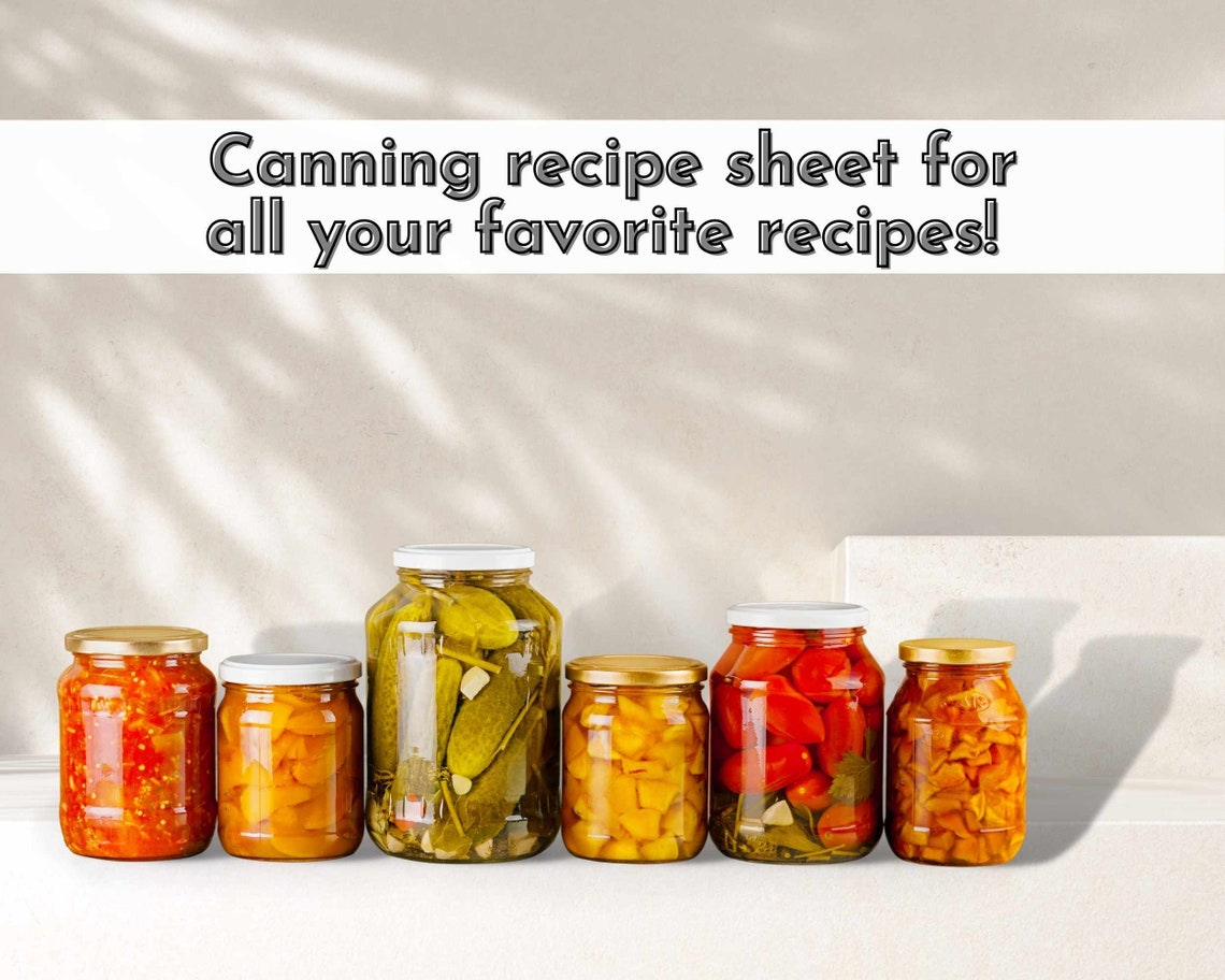 Printable Canning Recipe Template Canning Recipe Sheet for - Etsy