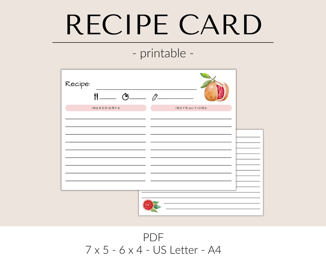 Printable Recipe Card Template to Download for Recipe Card Box ...