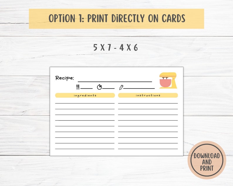 Printable Recipe Card Template for Recipe Card Box Recipe Card 5x7 ...