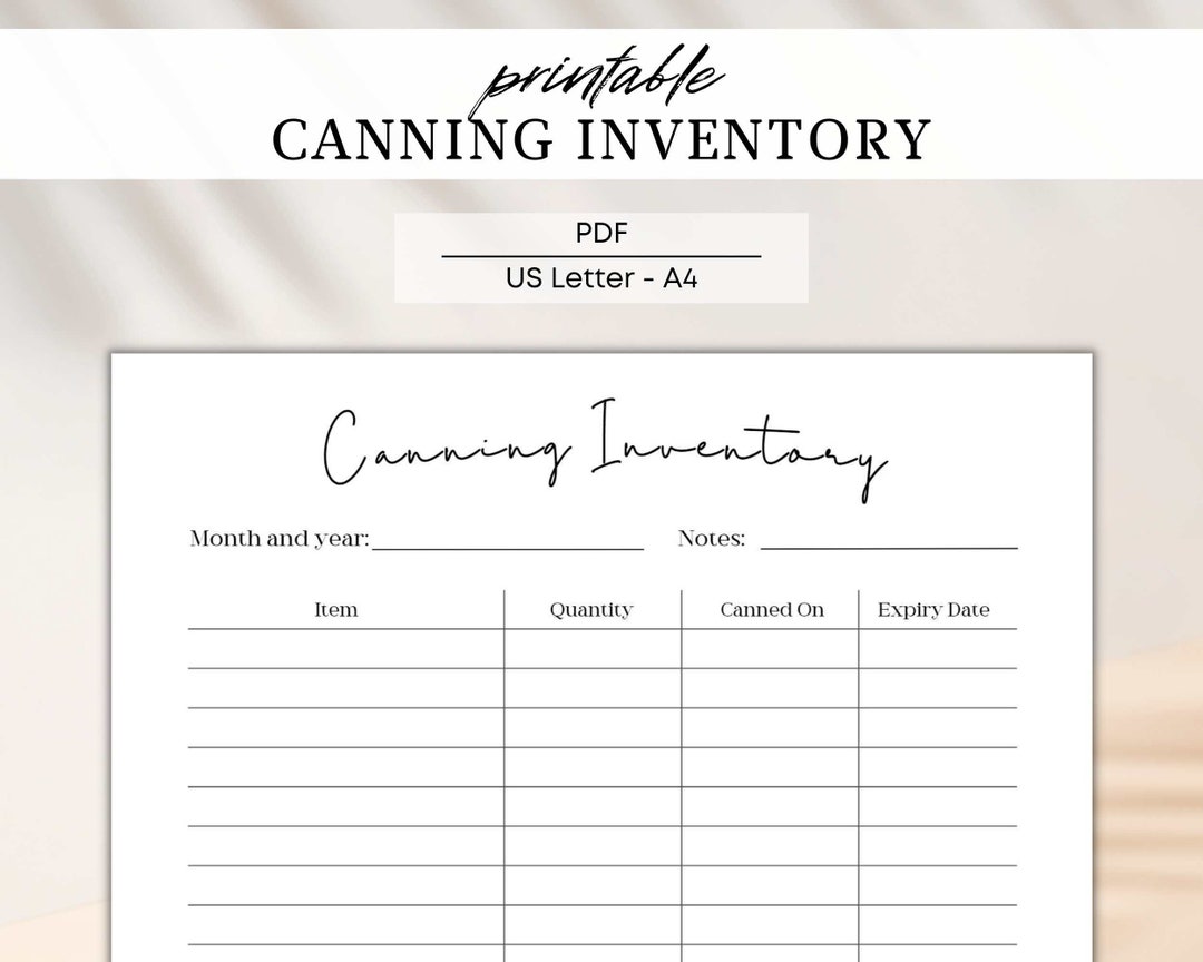 Printable Canning Inventory Template Canning Inventory Sheet - Etsy