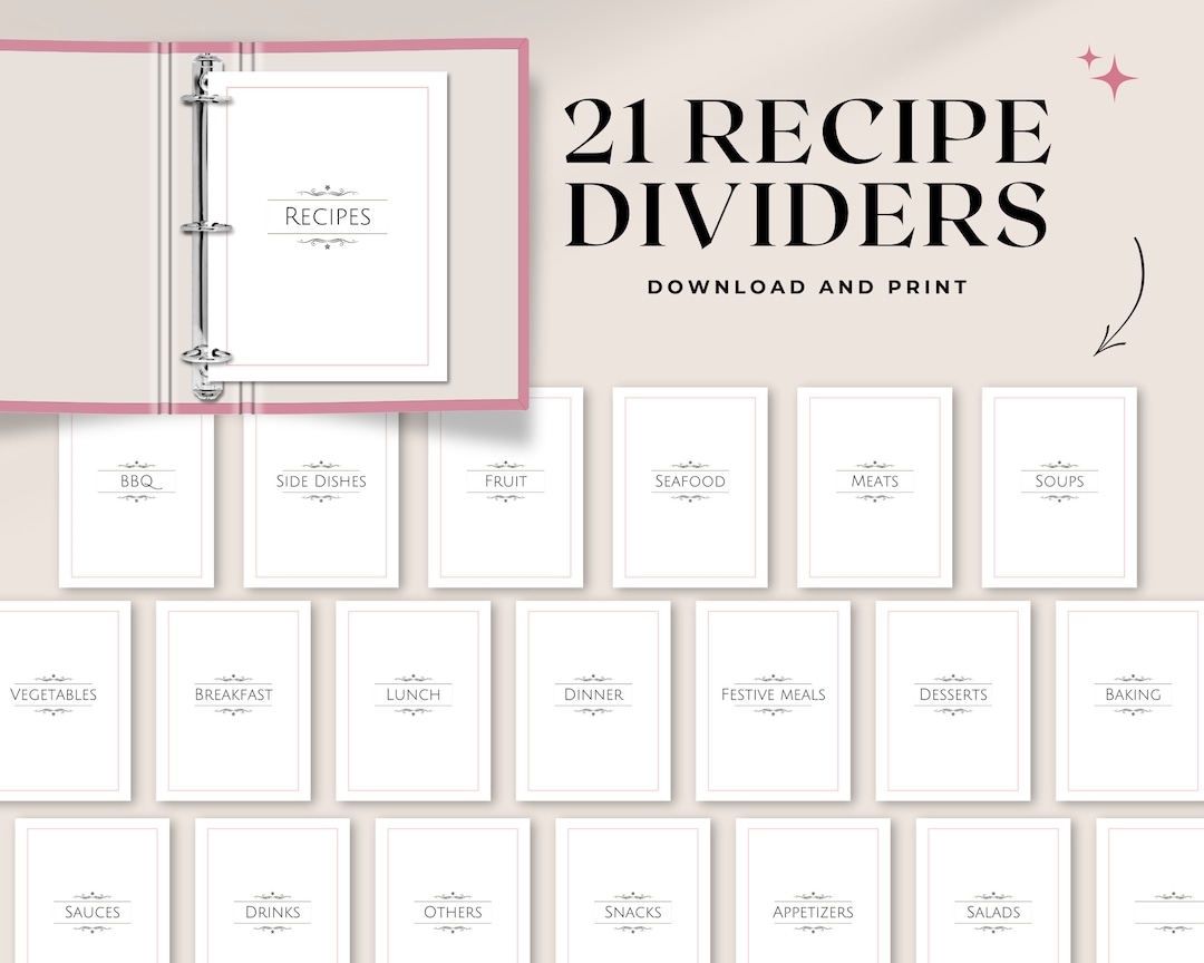Printable Recipe Binder Dividers | 8.5x11 & A4 | Pink Minimalist Recipe ...