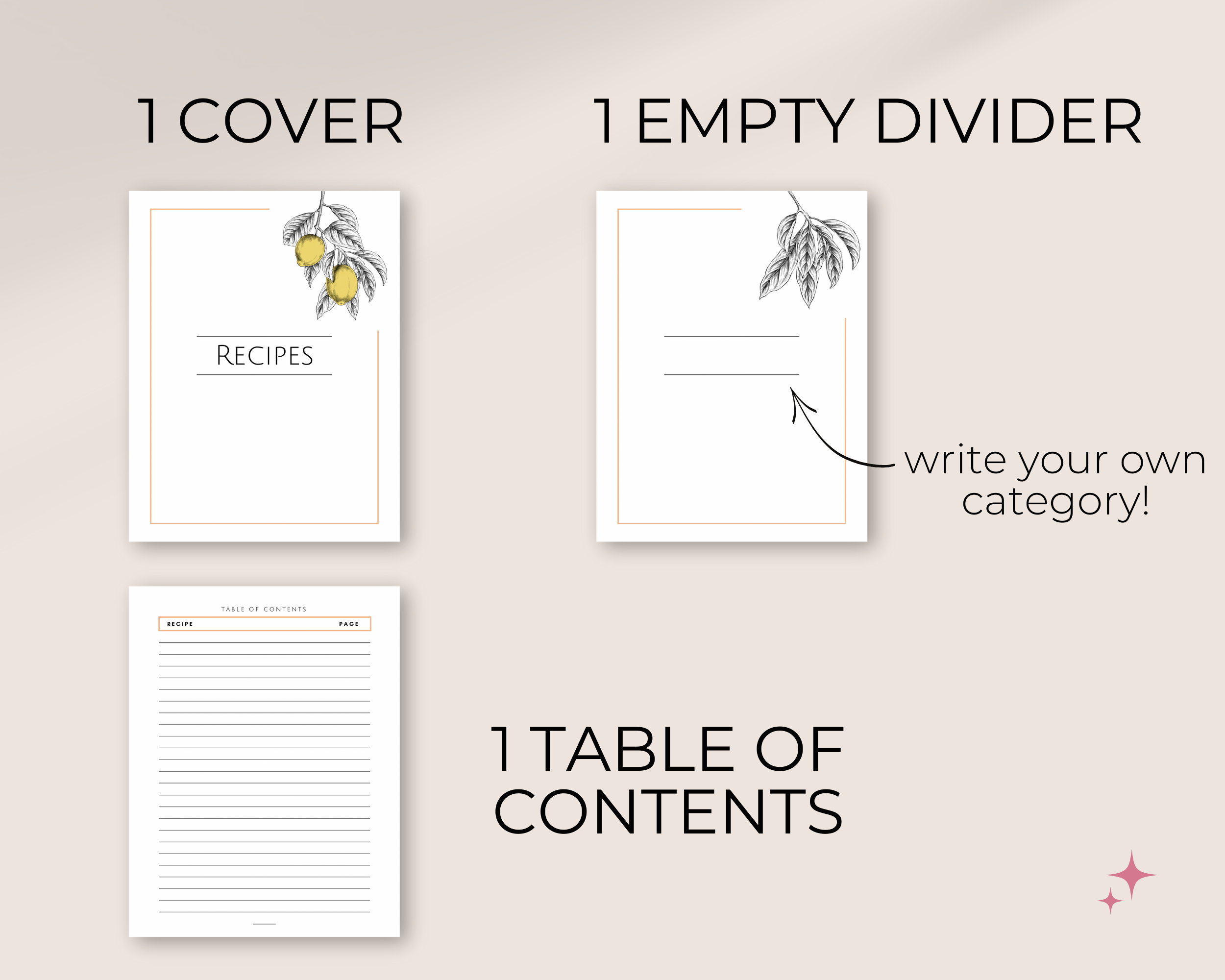 Printable Recipe Binder Pages | 8.5x11 & A4 | Minimalist Printable ...