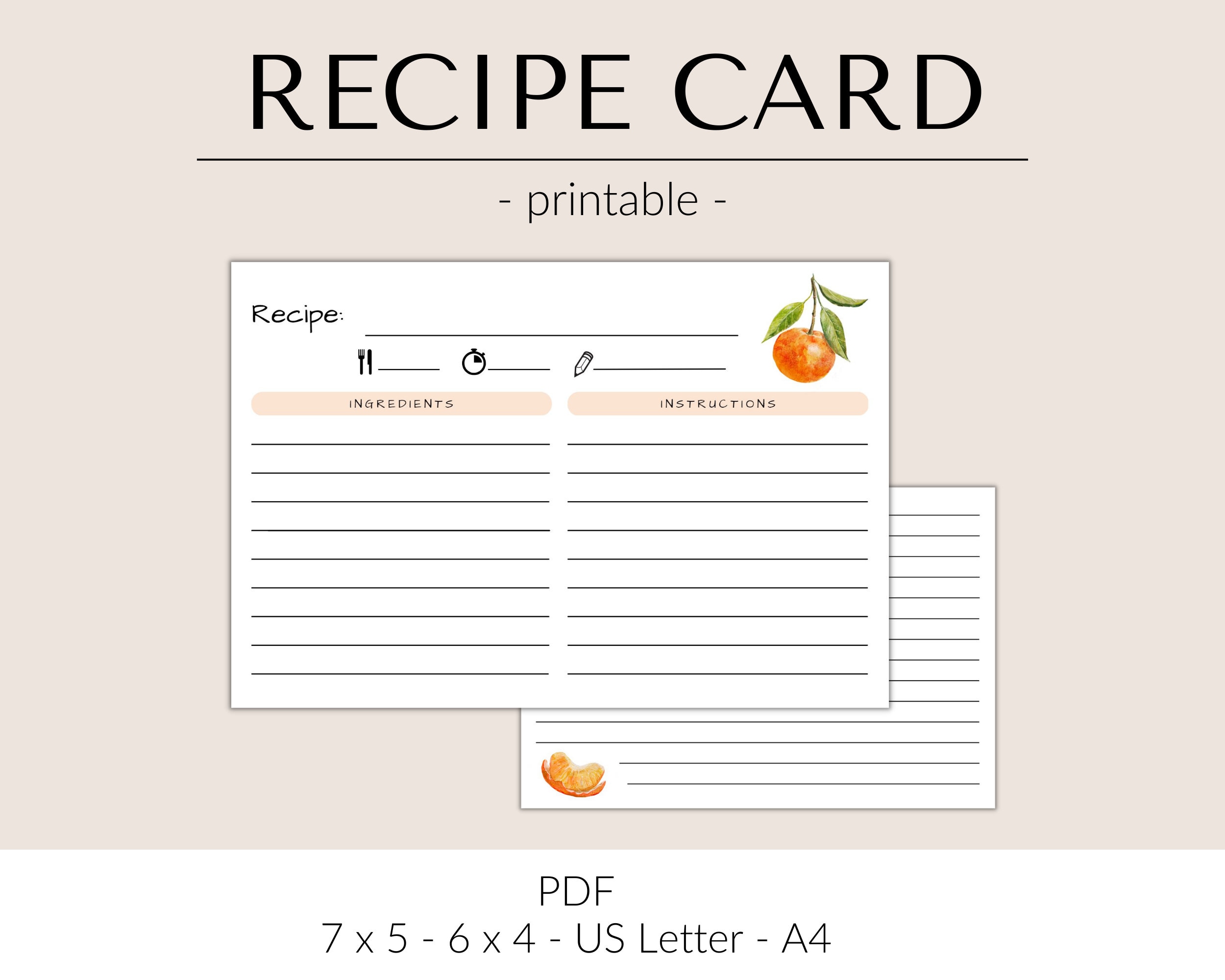 Printable Recipe Card Template to Download for Recipe Card Box ...