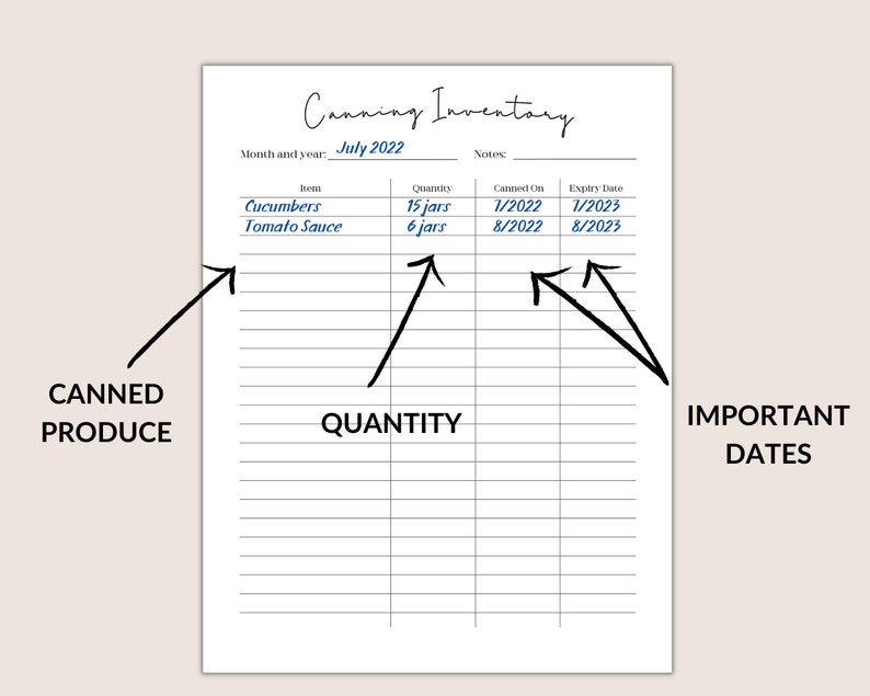 Printable Canning Inventory Template Canning Inventory Sheet for Your ...