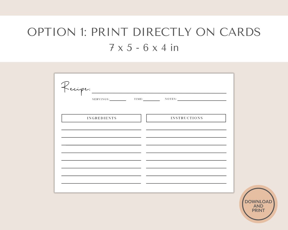 Printable Recipe Card Template for Recipe Card Box Modern Recipe Card ...