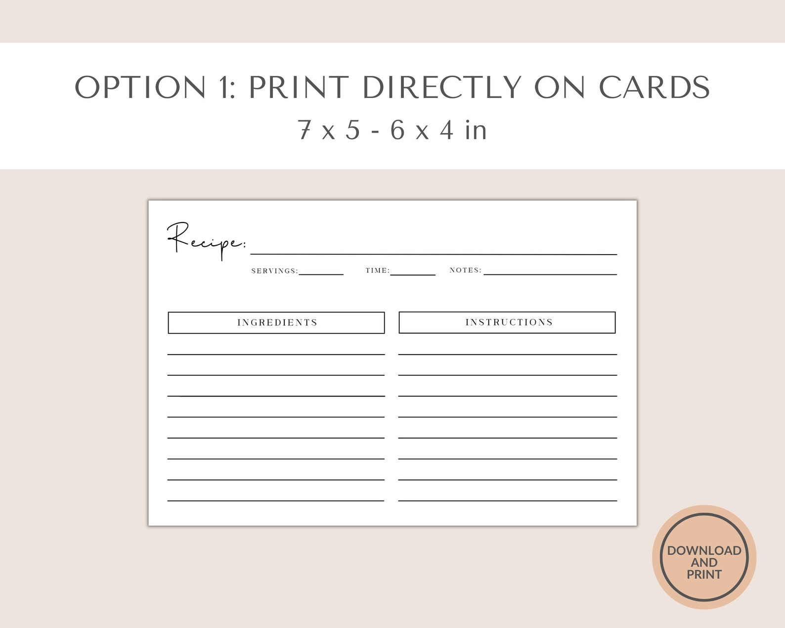 Printable Recipe Card Template for Recipe Card Box Modern Recipe Card ...