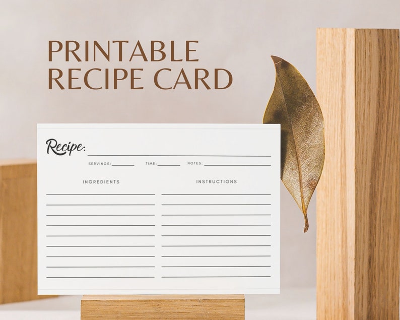 Printable Recipe Card Template for Recipe Card Box Modern - Etsy