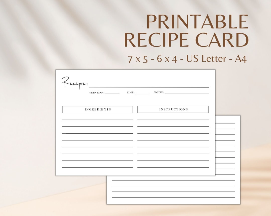 Printable Recipe Card Template for Recipe Card Box Modern - Etsy