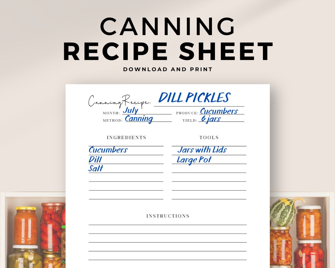 Printable Canning Recipe Template | Canning Recipe Sheet for Your ...