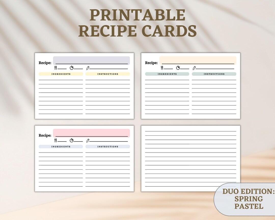 Printable Recipe Cards Recipe Card Template for Your Recipe - Etsy