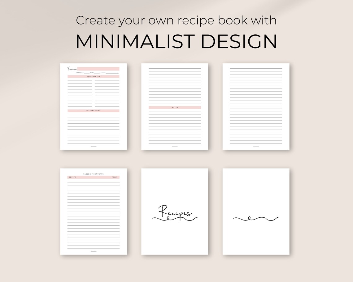 Printable Recipe Template | Pink Recipe Book Template 8.5 X 11 in and ...