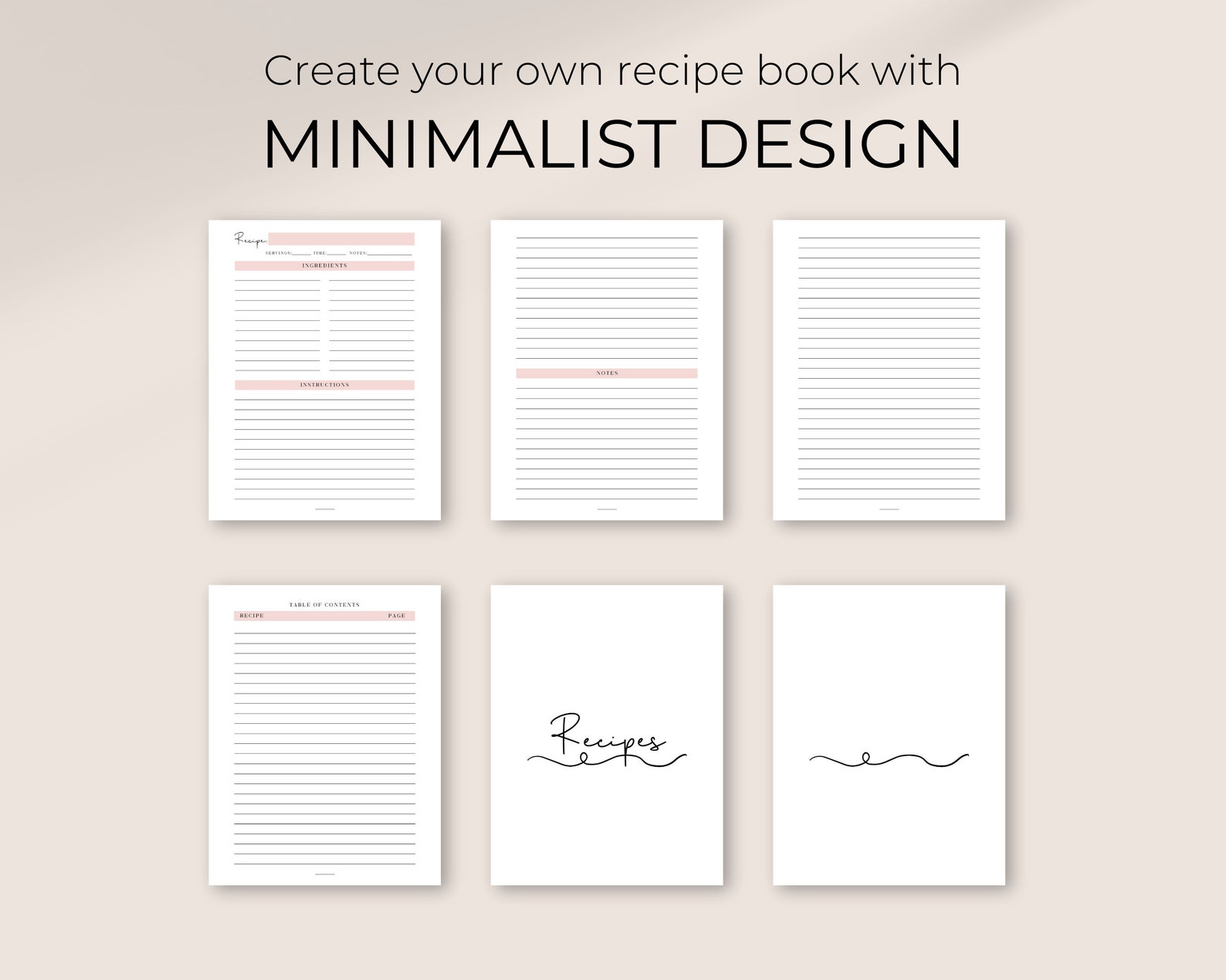 Printable Recipe Template | Pink Recipe Book Template 8.5 X 11 in and ...