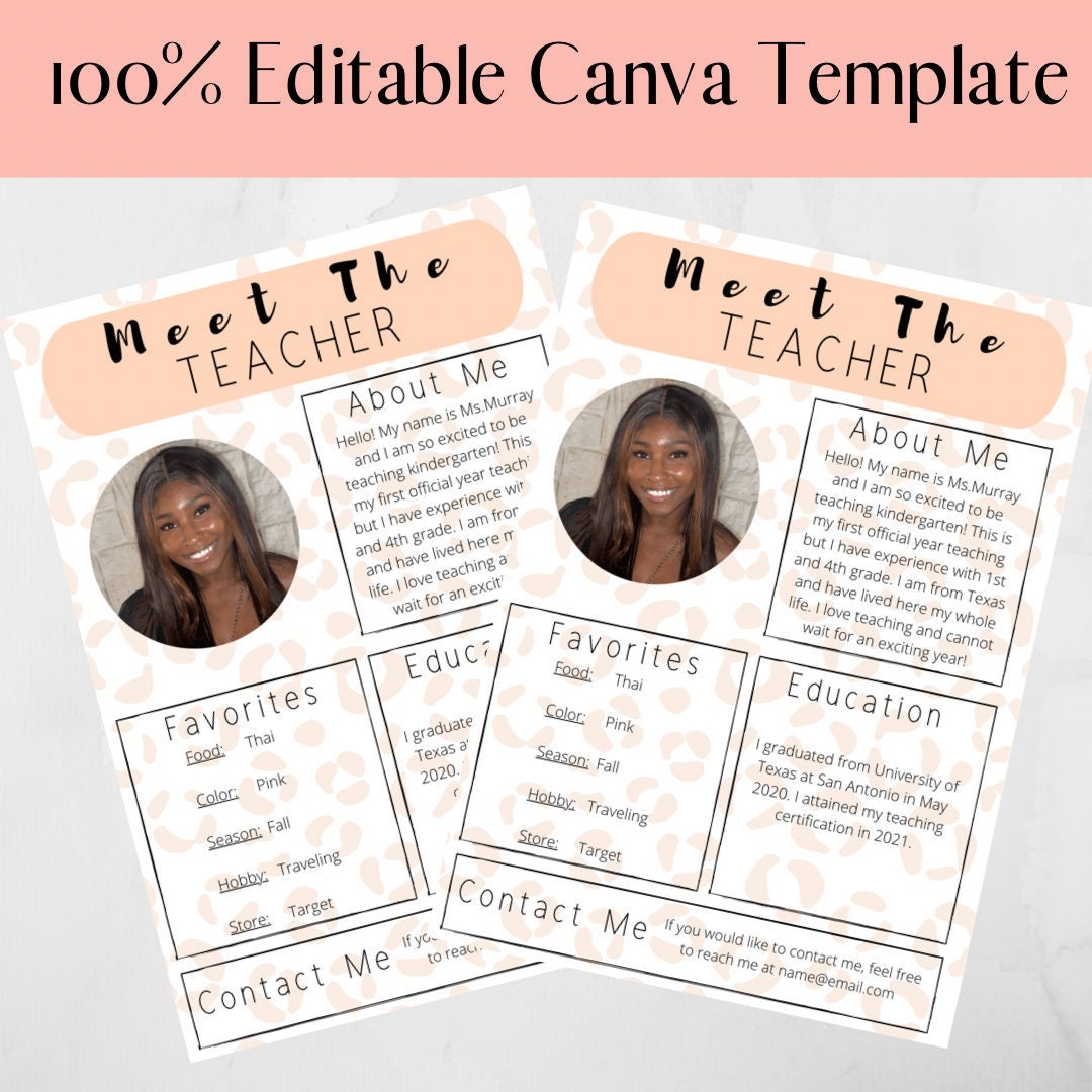 Meet the Teacher Template | Pink Leopard Canva Edit - Etsy