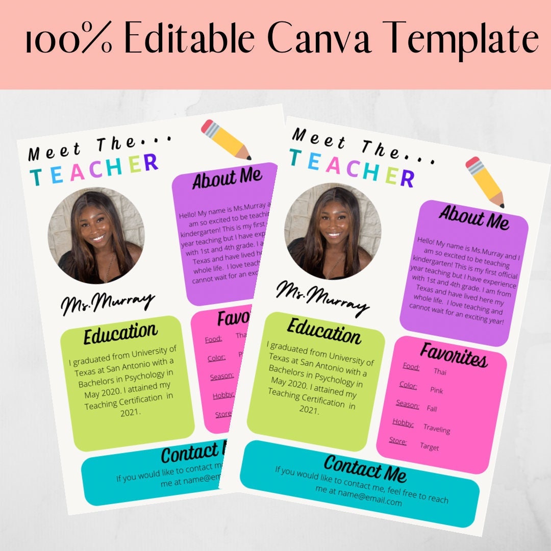 Meet the Teacher | Colorful Canva Edit - Etsy
