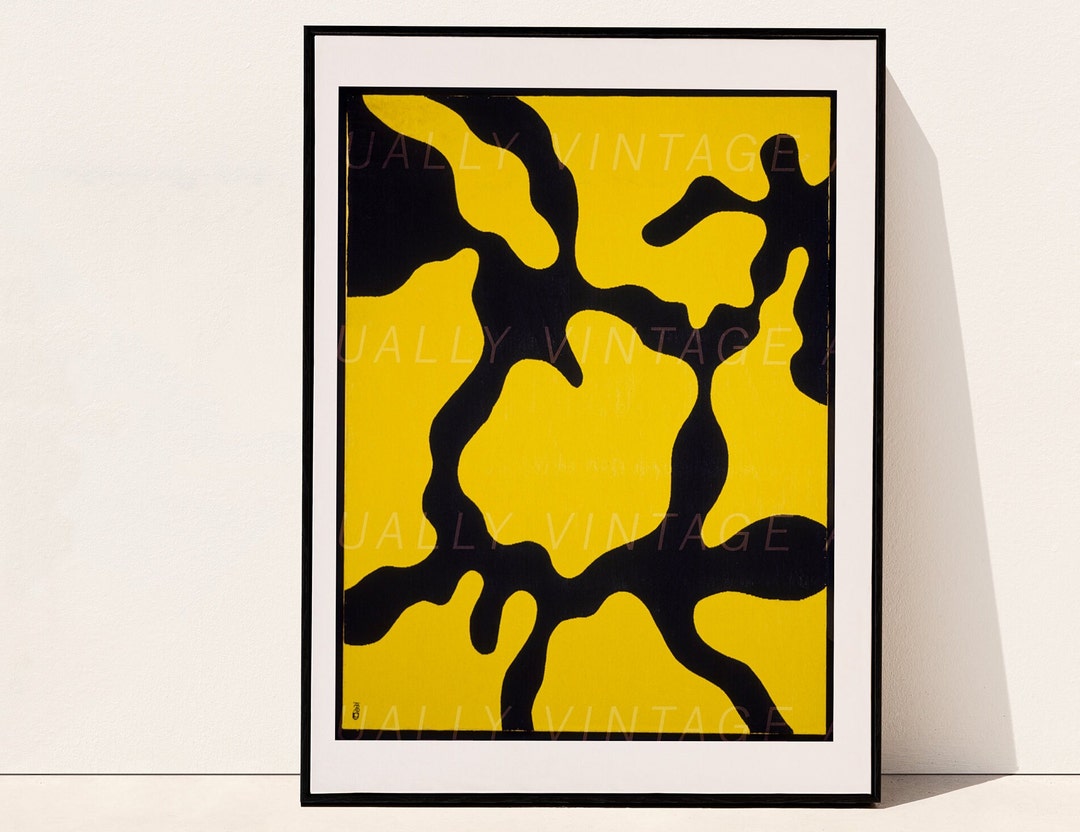 Funky Black and Yellow Digital Print, Vibrant Abstract Pattern, Trendy ...
